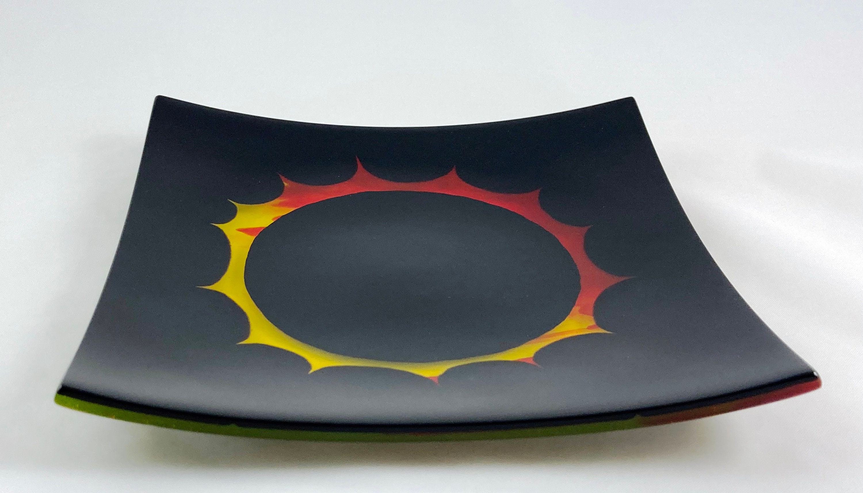 Solar Eclipse Plate With Suns Corona Around Black Moon, Square Handmade ...