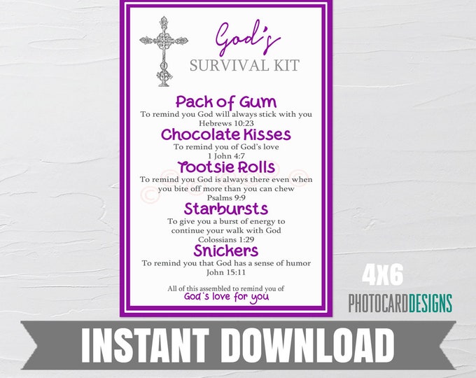 Gods SURVIVAL Kit Tag, Church Tag, Survival Kit Printable, Christian ...