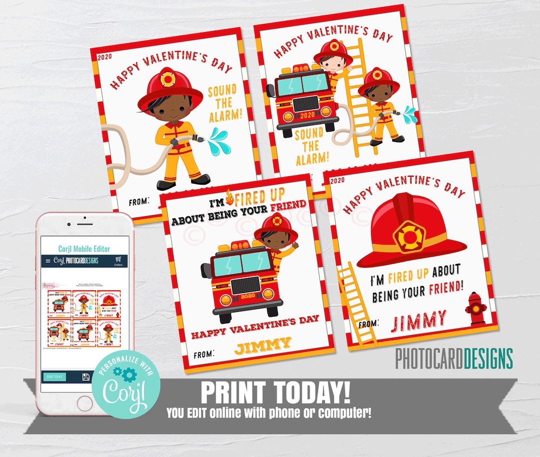 Fireman Valentine, Firetruck Valentines, Fireman Valentine Cards, Boy ...