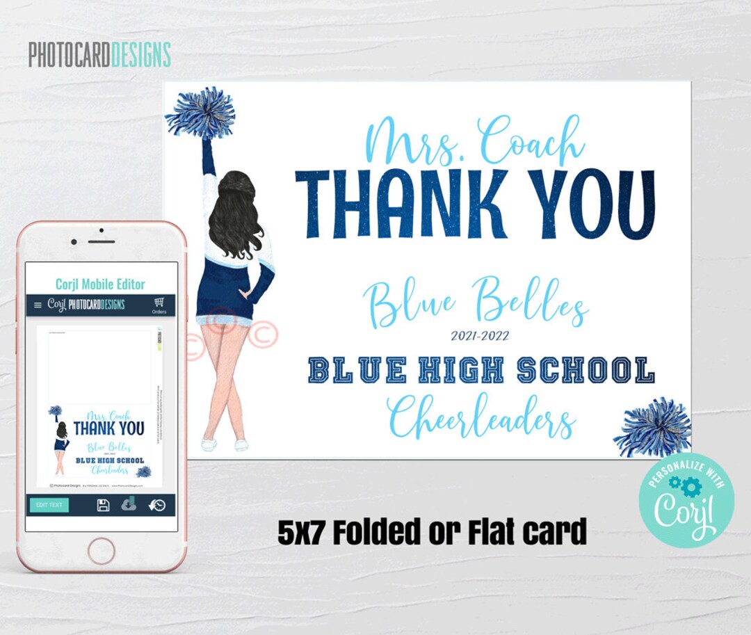 Editable Cheer Coach Thank You Card, Cheerleading Coach Card, Cheer ...