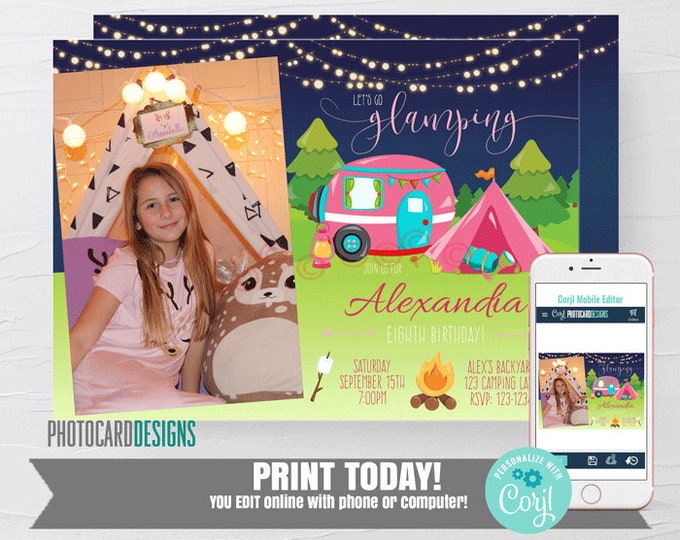 Glamping Birthday Invitation Camping Party Invitation - Etsy