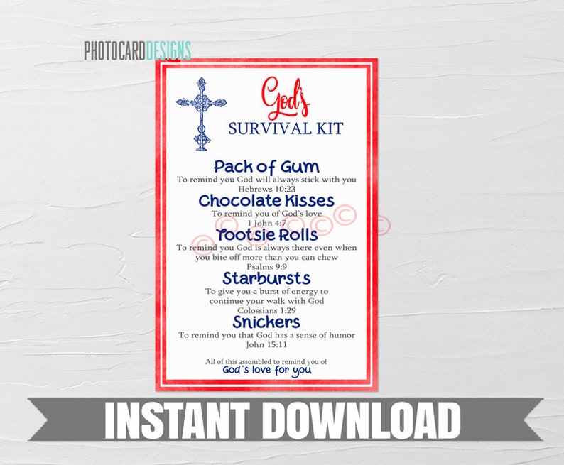 Gods SURVIVAL Kit, Church Tag, Survival Kit Printable, Christian ...