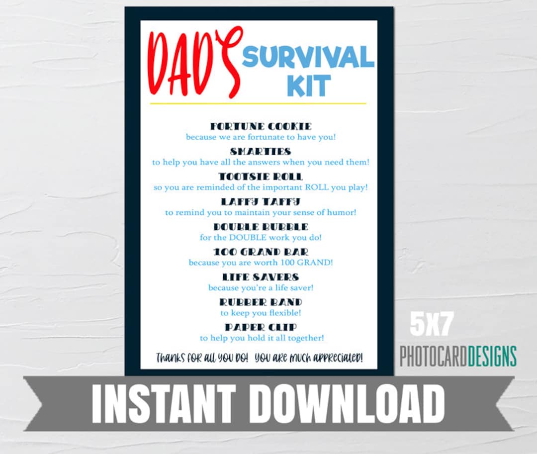 Dad's Survival Kit, Everyday Heroes SURVIVAL Kit Tag, Father's Survival ...