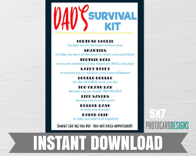 Dad's Survival Kit, Everyday Heroes SURVIVAL Kit Tag, Father's Survival ...