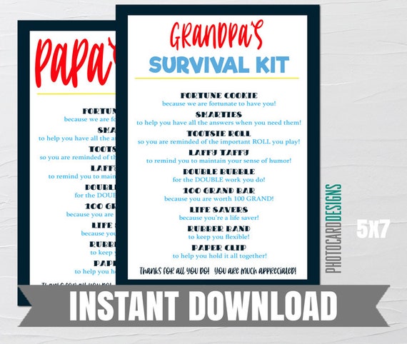 Grandpa's Survival Kit Papa's SURVIVAL Kit Tag - Etsy
