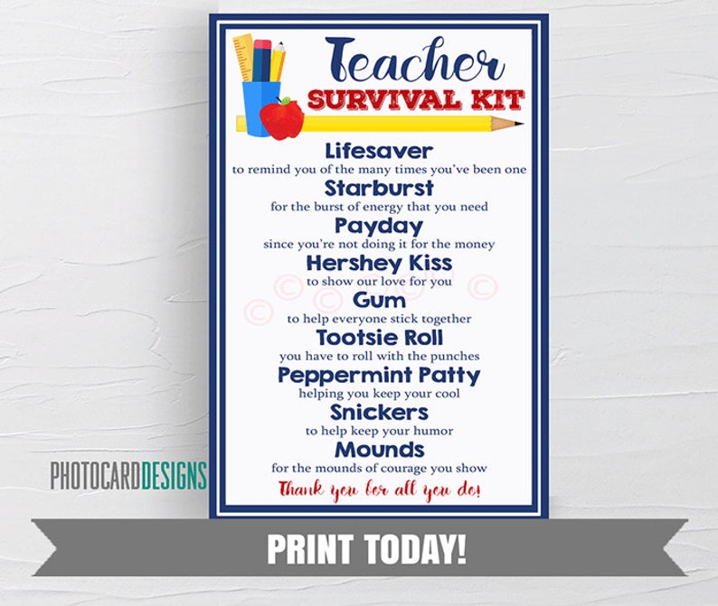 School SURVIVAL Kit Tag Teacher Class Printable School - Etsy