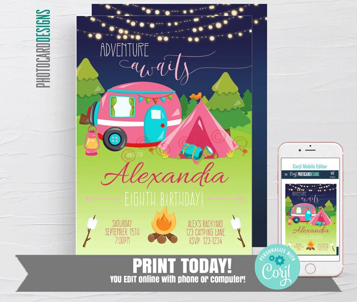 Camping Invitation Glamping Invitation Camping Birthday | Etsy
