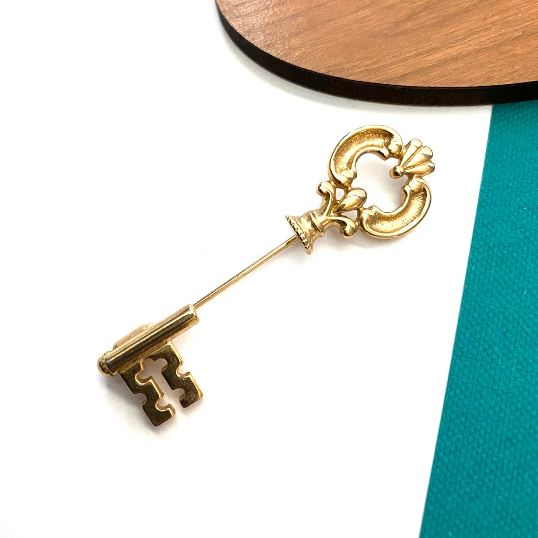 Vintage Avon Key Shaped Stick Pin Gold Tone Skeleton Key - Etsy