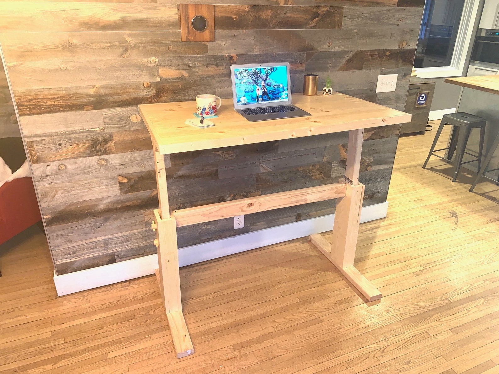Stand, Stool, Sit Desk. 3 Levels Adjustable Desk, Customizable Stain ...