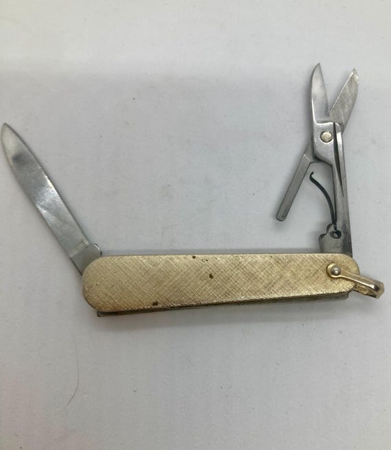Antique Watch Fob Pen Knife Marked JAPAN Gold tone - Gem