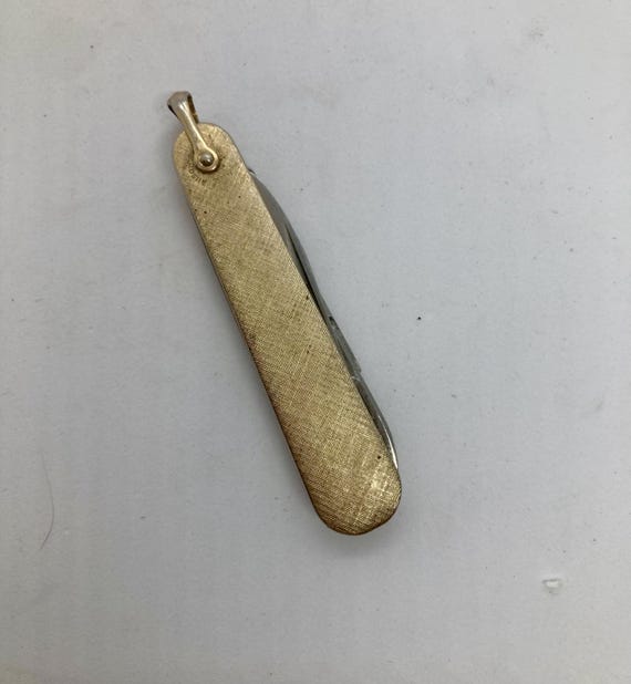 Antique Watch Fob Pen Knife Marked JAPAN Gold tone - Gem