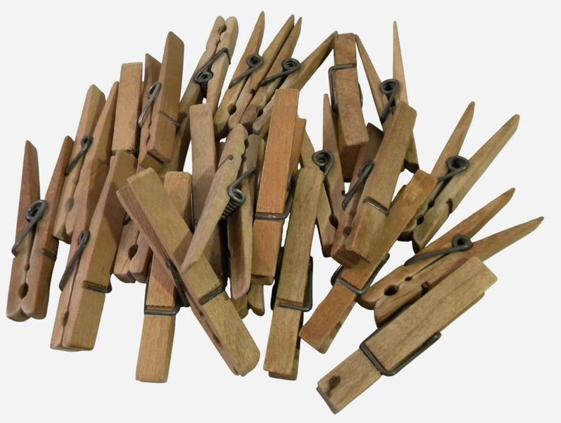 Vintage Wooden Spring Clothespins - 24 Wood Clothespins - Crafts ...
