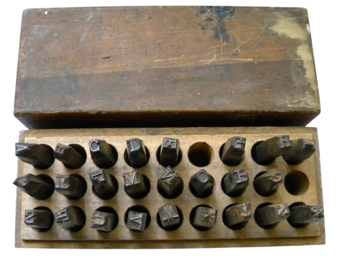 Vintage Letter Punches - Alphabet Punches in Wood Box - Letter Dies ...