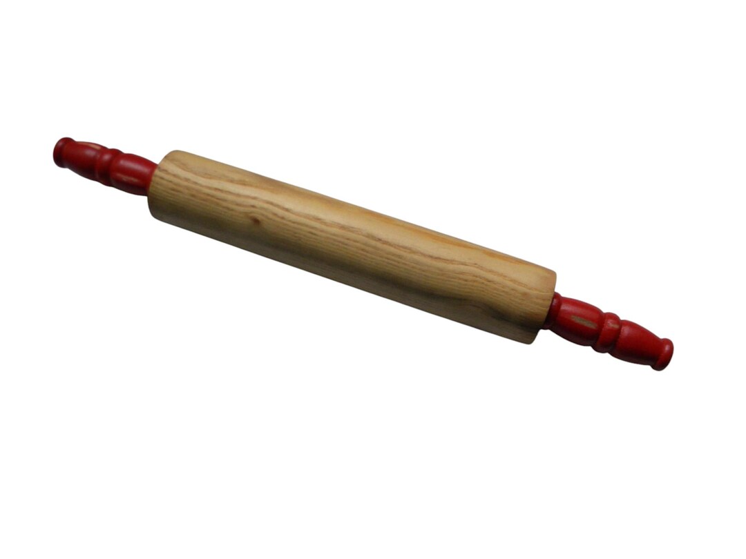 Vintage Wood Red Handled Rolling Pin Wood Rolling Pin Farmhouse Kitchen ...