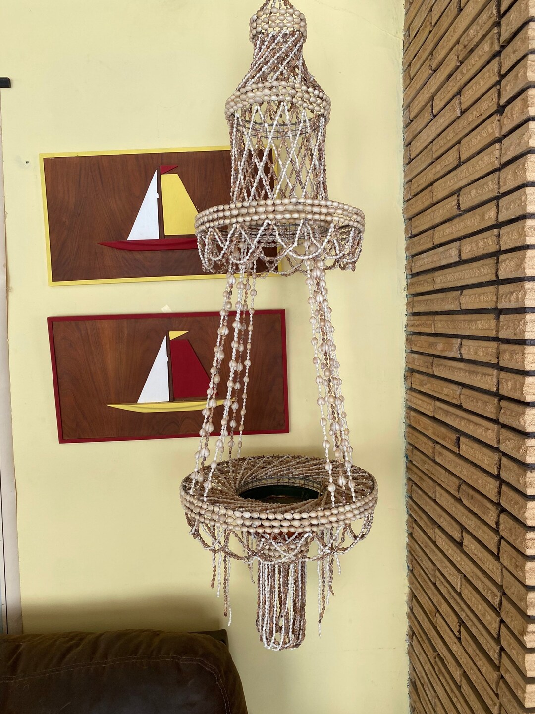 48 Inch Seashell Cowrie Shell Plant Hanger Seaside Shell Decor Nautical ...