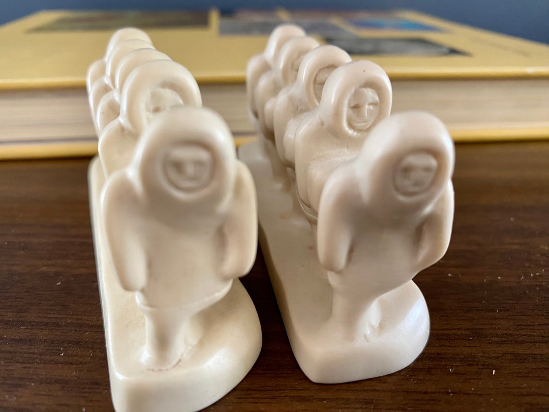 2 Boma Inuit Sculpture 5 Inuit Men in Parkas Walking in a Row Small ...