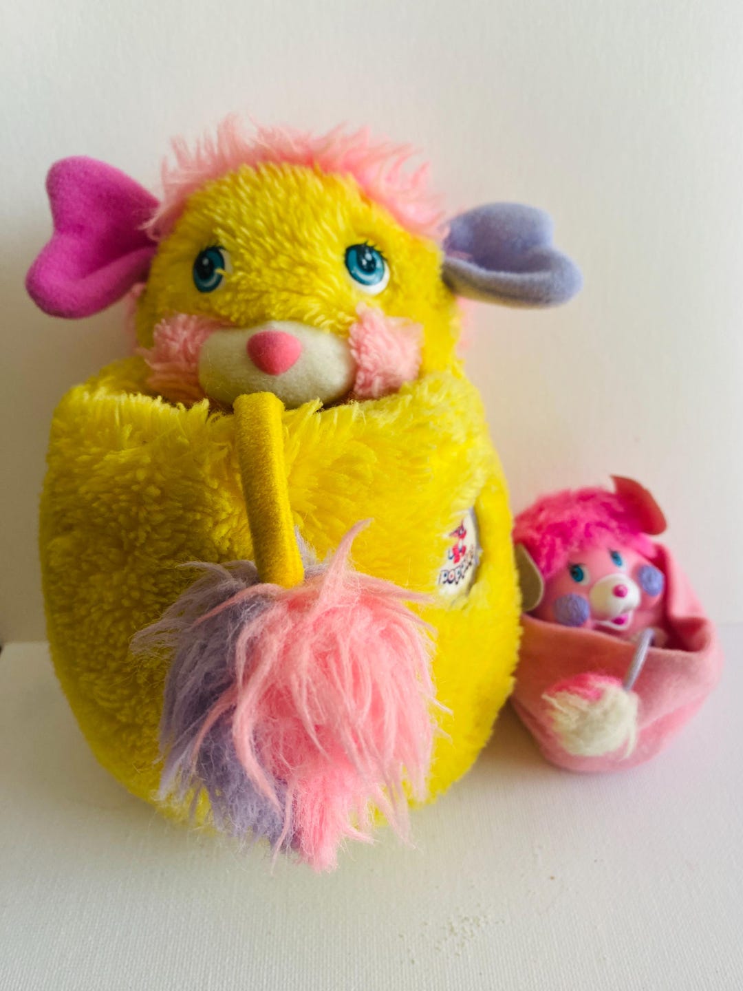 2 Popples Vintage Popple Doll Potato Chip Yellow and Mini Pink Popple ...
