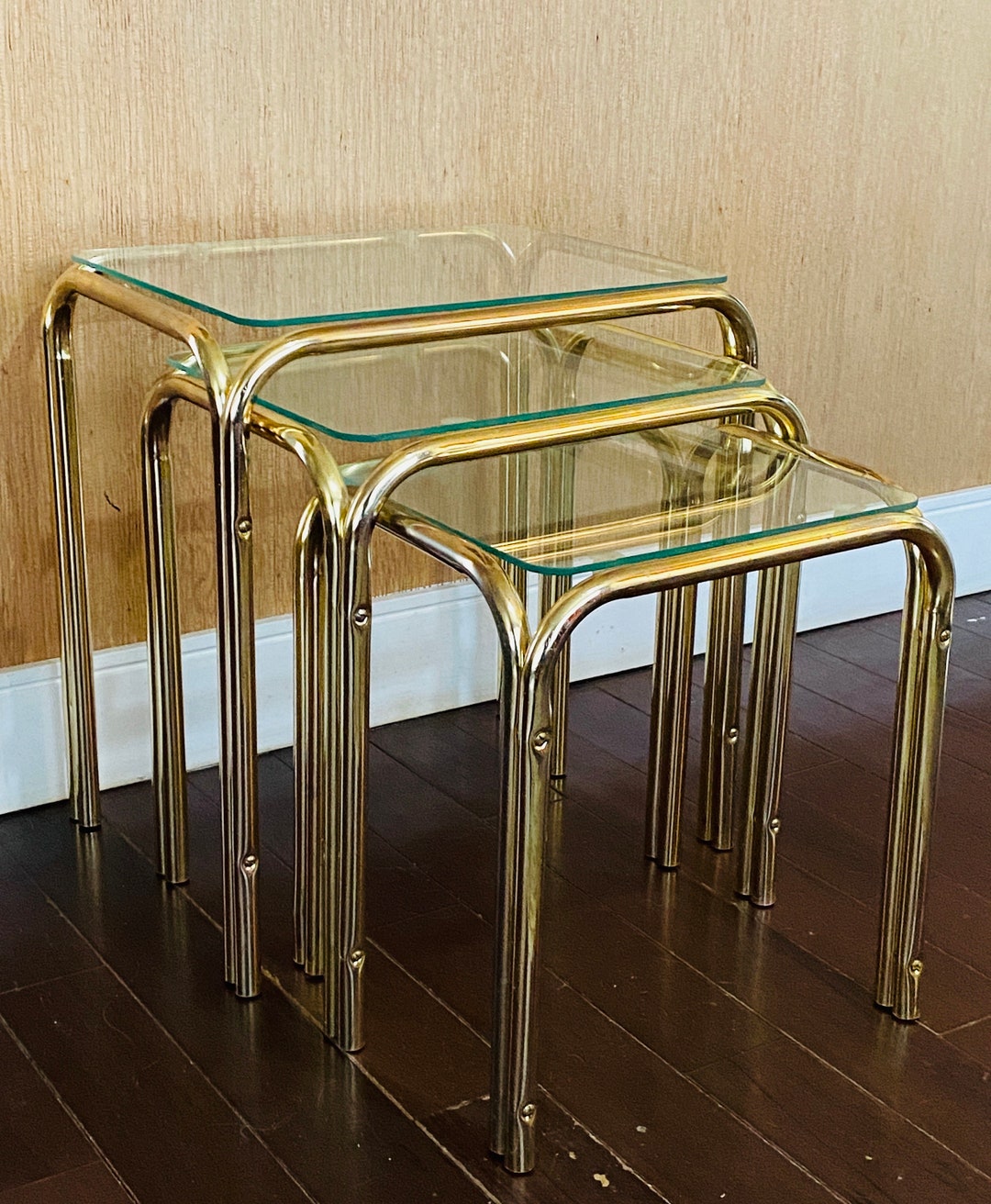 Brass Plated Glass Nesting Tables Plant Stand Table Set of 3 - Etsy