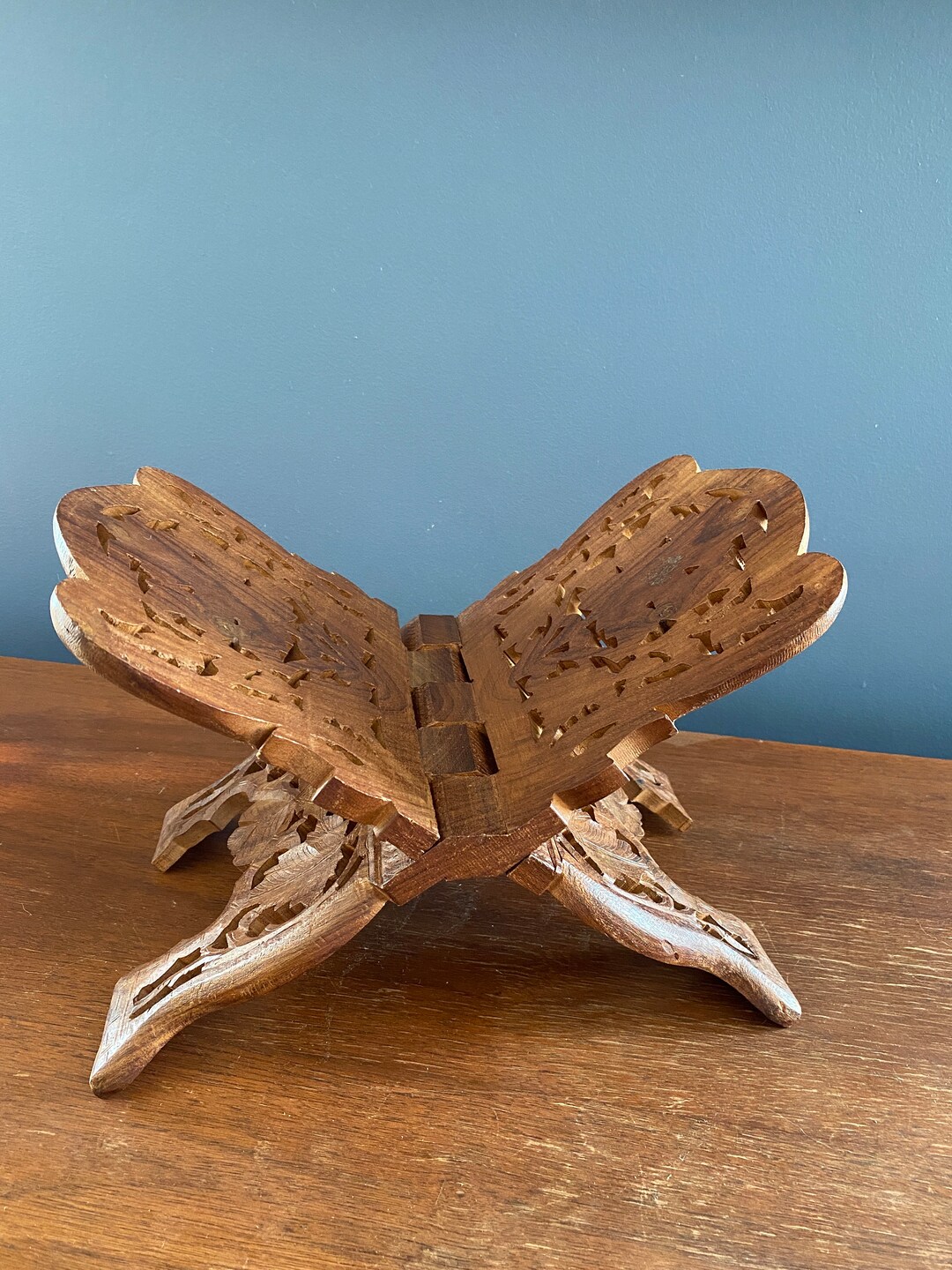 Fretwork Book Holder Ornate Carved Made in India Folding Book Stand ...