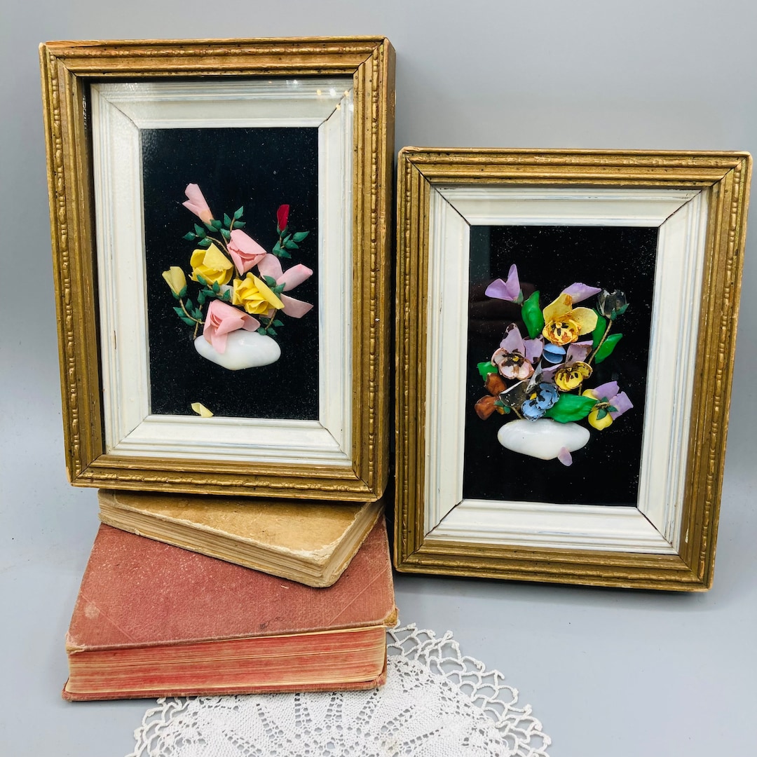 2 Framed Shell Art Sea 3D Shell Picture Flowers Made From Tiny Shells ...