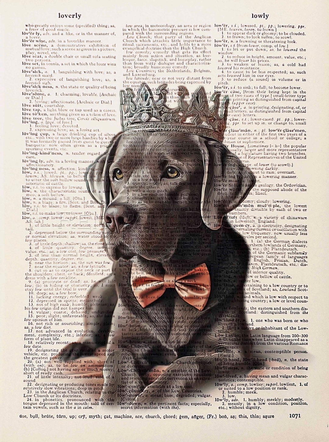 Gray Labrador Art Print, Dictionary Art Print, Gift Ideas for Book ...