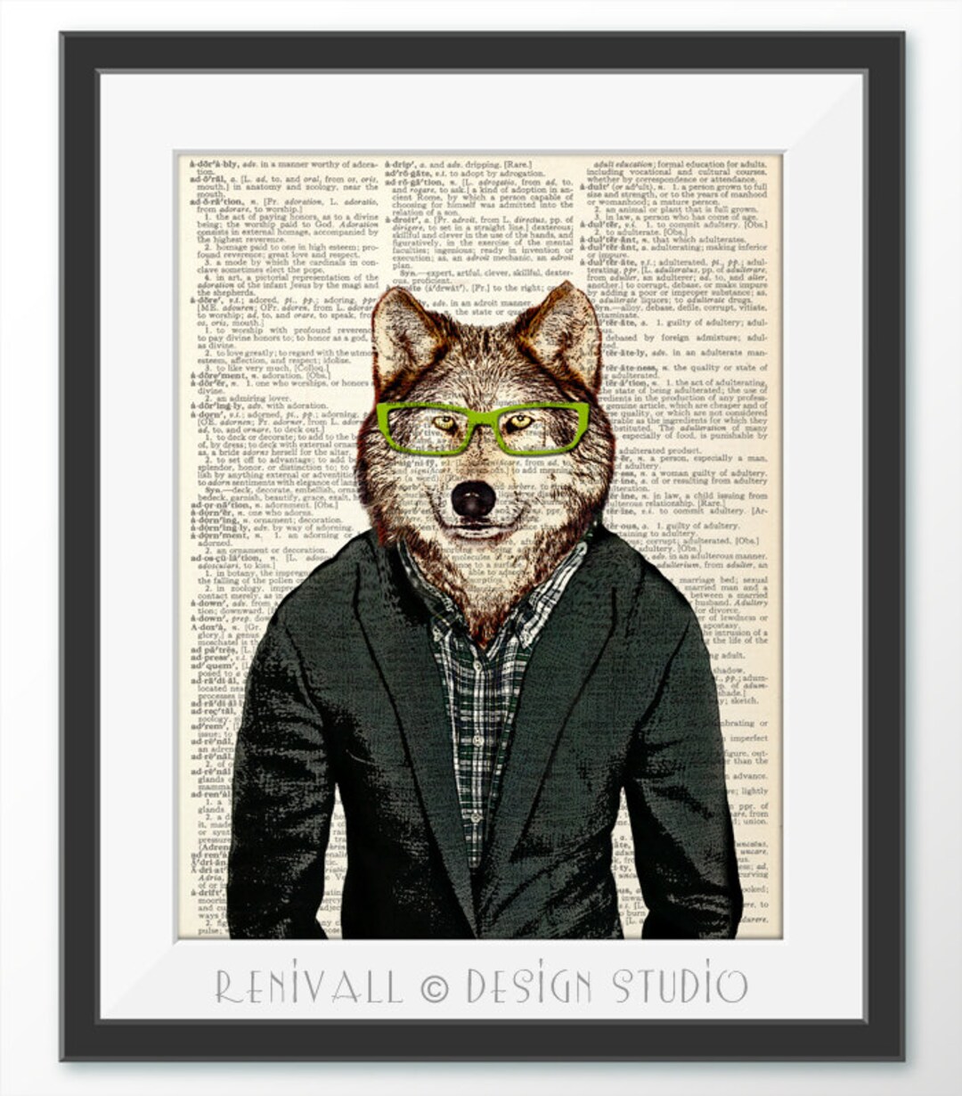 WOLF With Glasses, Dictionary Art Print, Dictionary Paper, Gift Idea ...