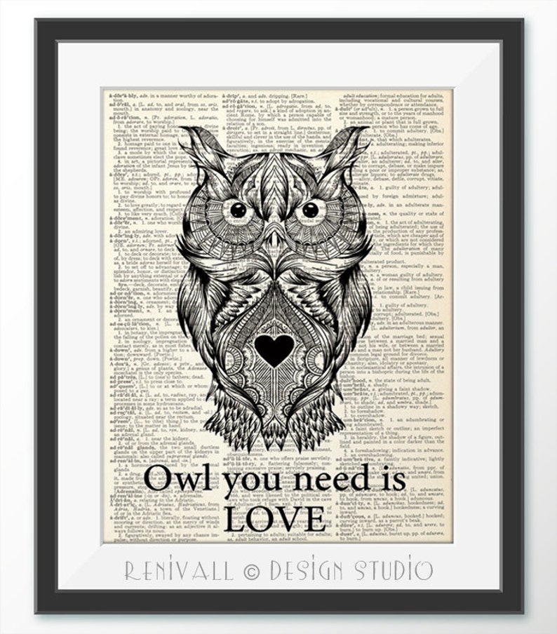 Owl You Need is Love Quote Art Print Dictionary Art Print, Wall Art ...