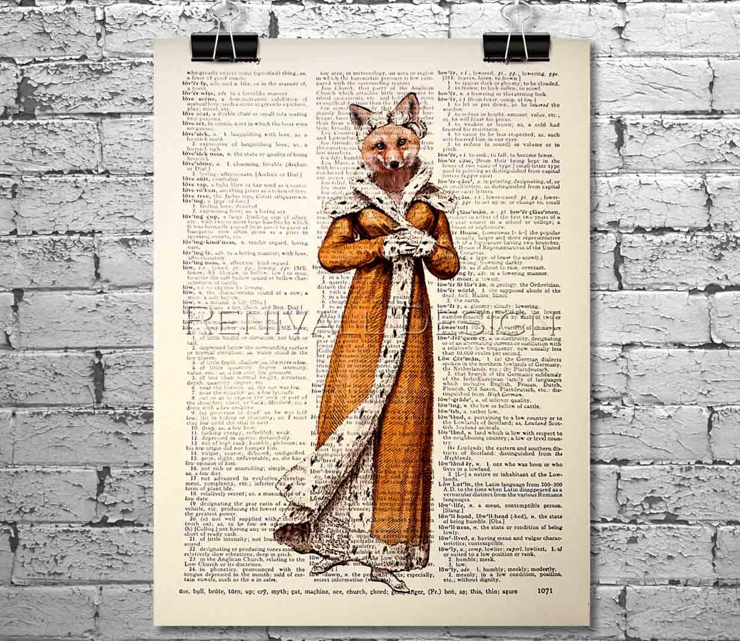 Fox Lady II, Art Print Dictionary, Fox Lover Gift for Home, Gift for ...