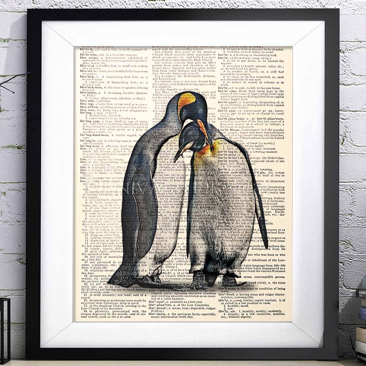 Penguins in Love, Dictionary Art Print, Personalized Wedding ...