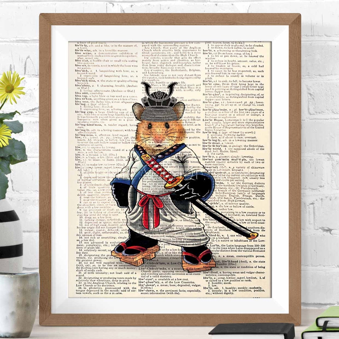 Hamster Art Print Samurai, Dictionary Art Print, Gift Ideas for Book ...