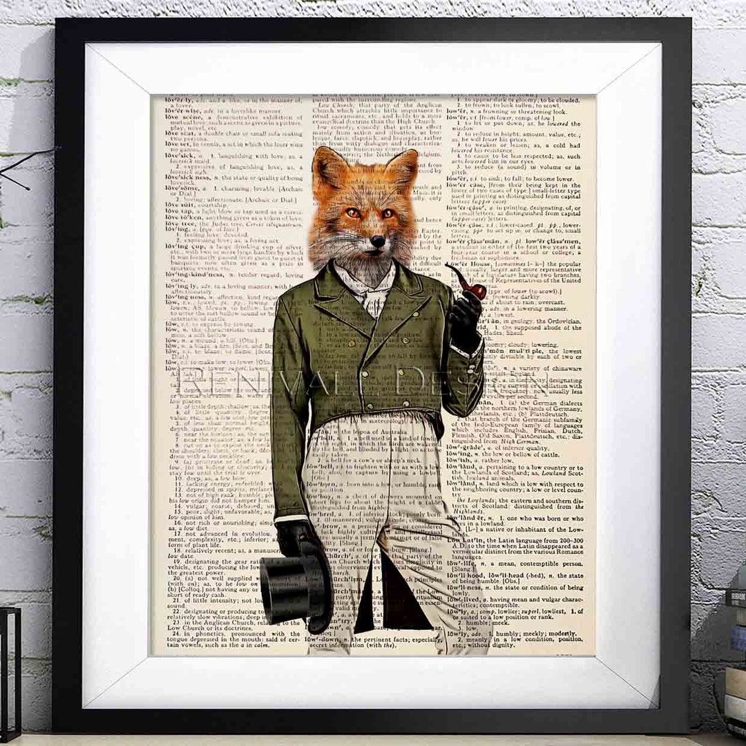 Fox Gentleman, Art Print Dictionary, Fox Lover Gift for Home, Gift for ...