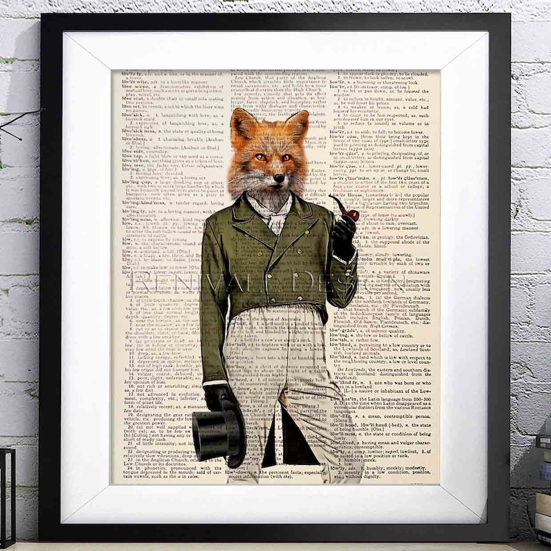 Fox Gentleman, Art Print Dictionary, Fox Lover Gift for Home, Gift for ...