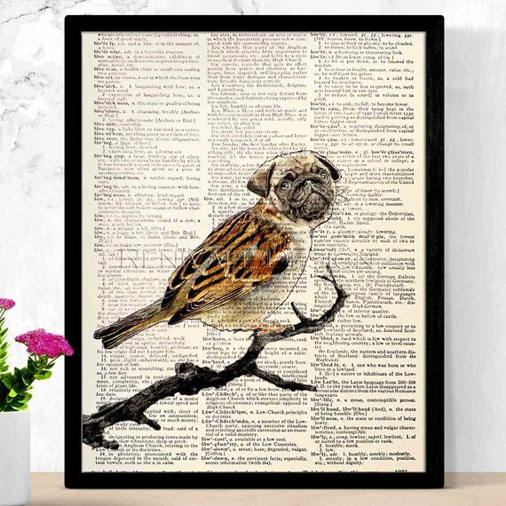PUG Dog Bird Fantasy Dog Art Pug Print Pug Dictionary | Etsy