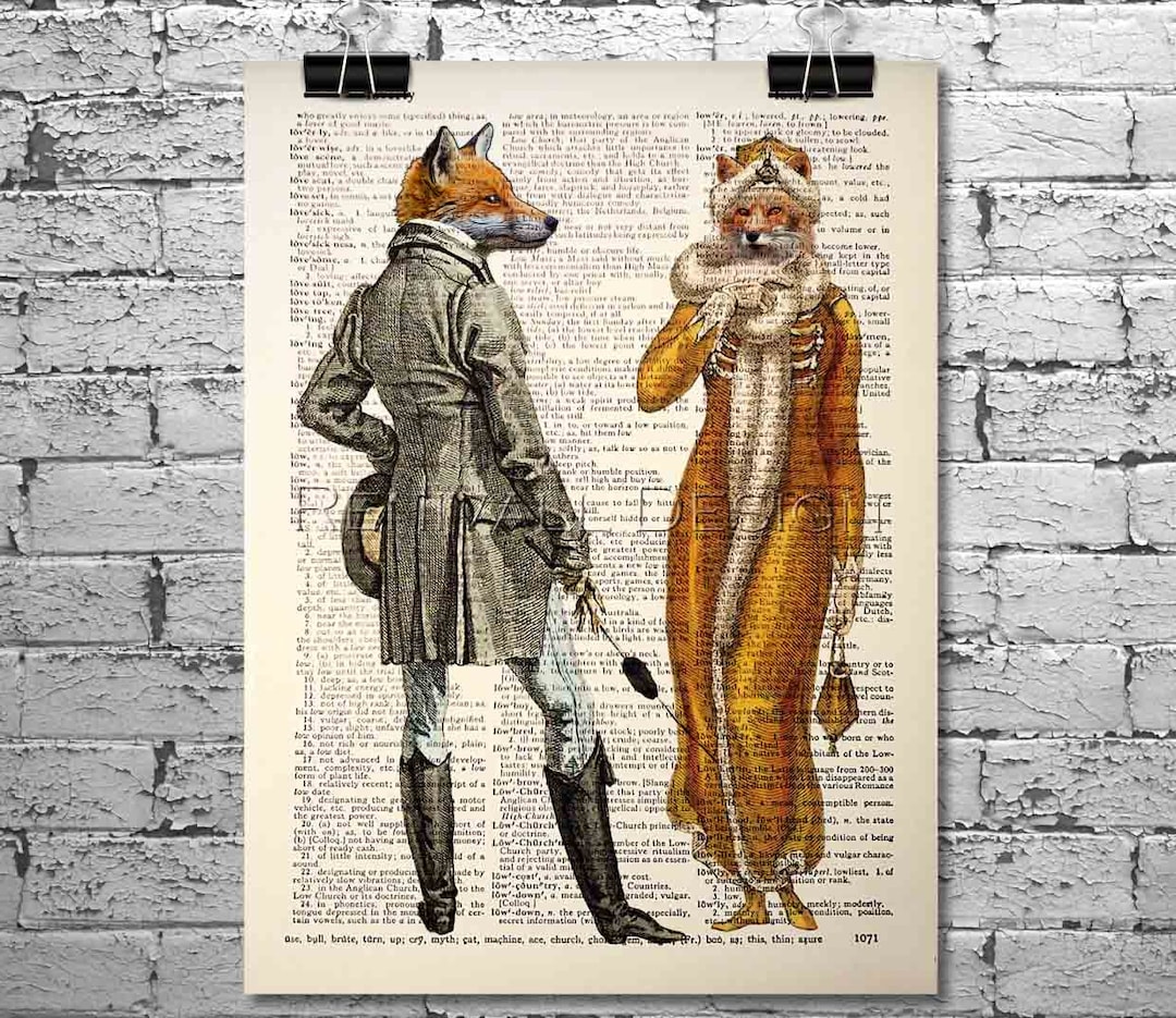 Vintage Fox Gentlemen and Lady II, Art Print Dictionary, Fox Lover Gift ...