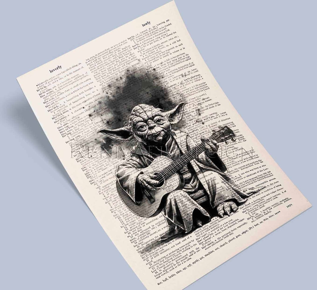 Yoda Plays Guitar, Vintage Music Lover Gift, Guitar Gift Art, Gift Idea ...