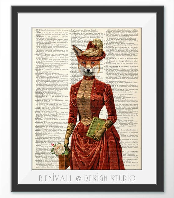 Fox Lady Art Print Dictionary Fox Picture Fox Illustration | Etsy