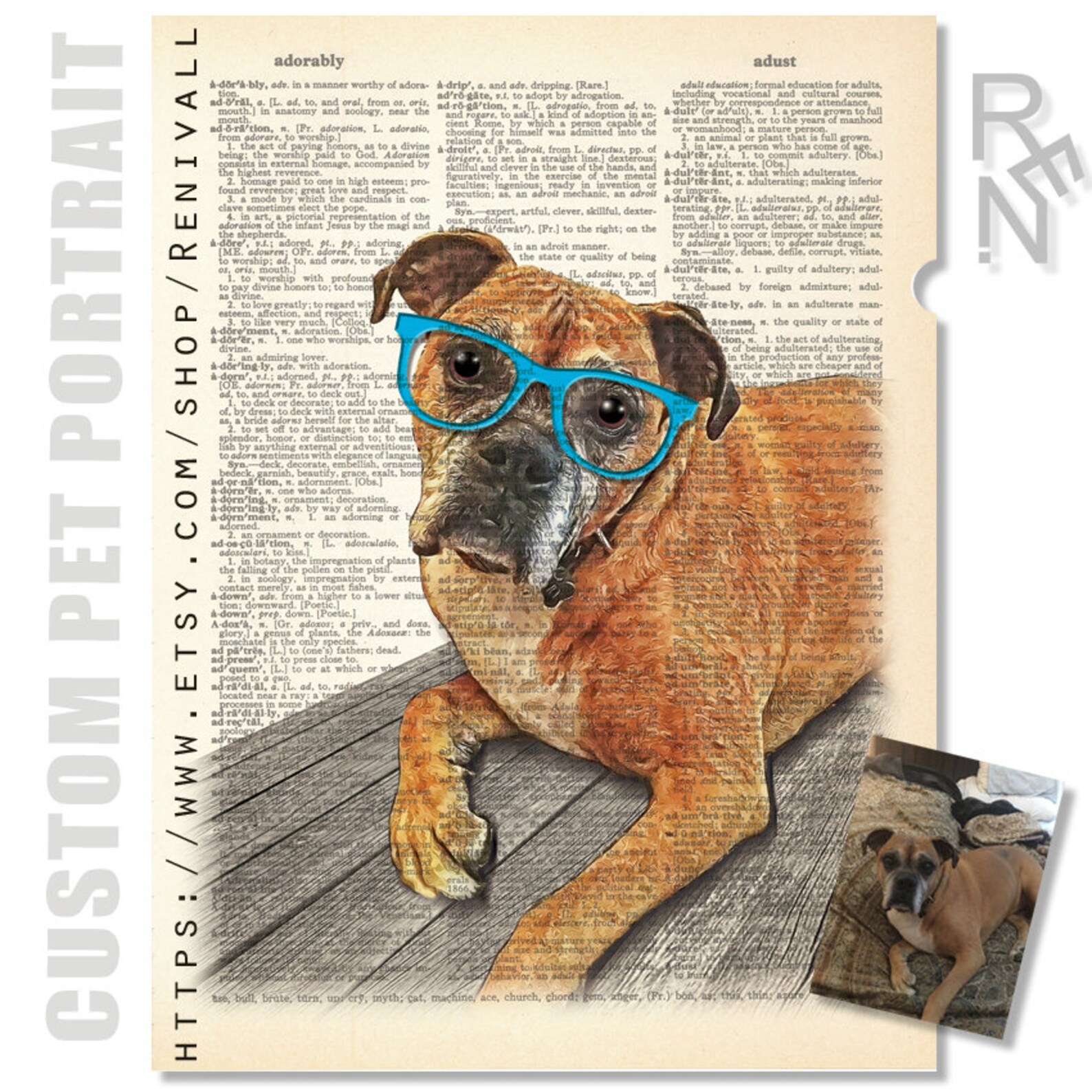 Custom Pet Portrait From Photo, Personalized Gift Idea for Pets & Pet ...