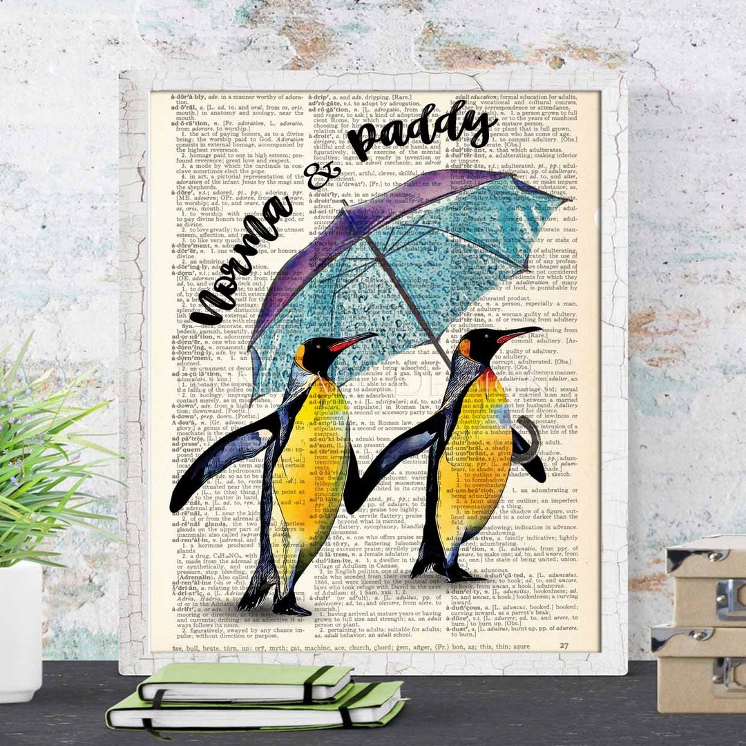 Personalized Penguins in Love, Dictionary Art Print, Personalized ...