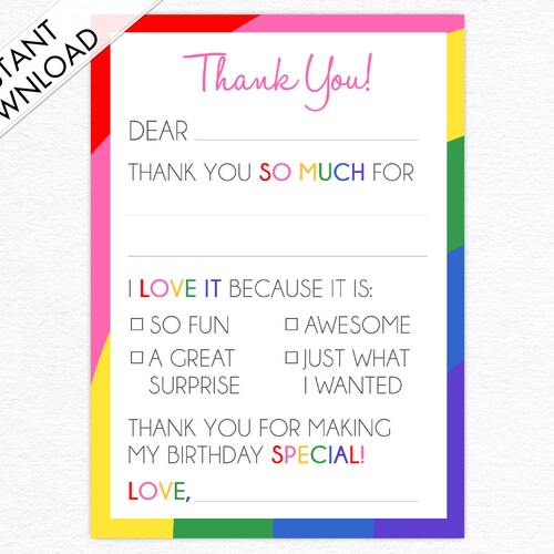 Printable Fill in the Blank Kids Thank You Cards Thank You - Etsy