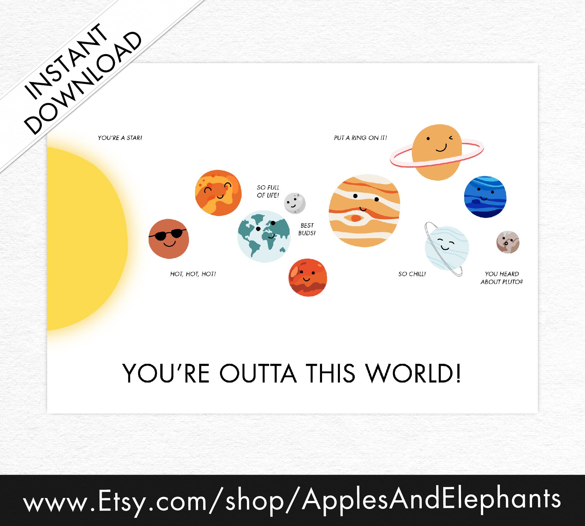 You're Outta This World Solar System Valentine's Day Card - Etsy