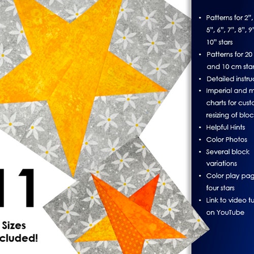 Pattern: Simple 5-pointed Star Block 11 Sizes Included - Etsy