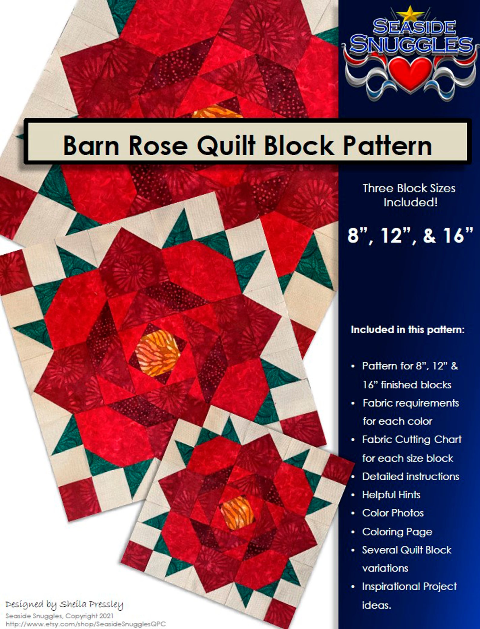 Digital Pattern: Barn Rose Quilt Block Pattern - Etsy