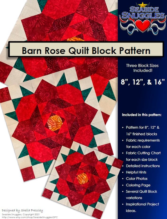 Digital Pattern: Barn Rose Quilt Block Pattern | Etsy
