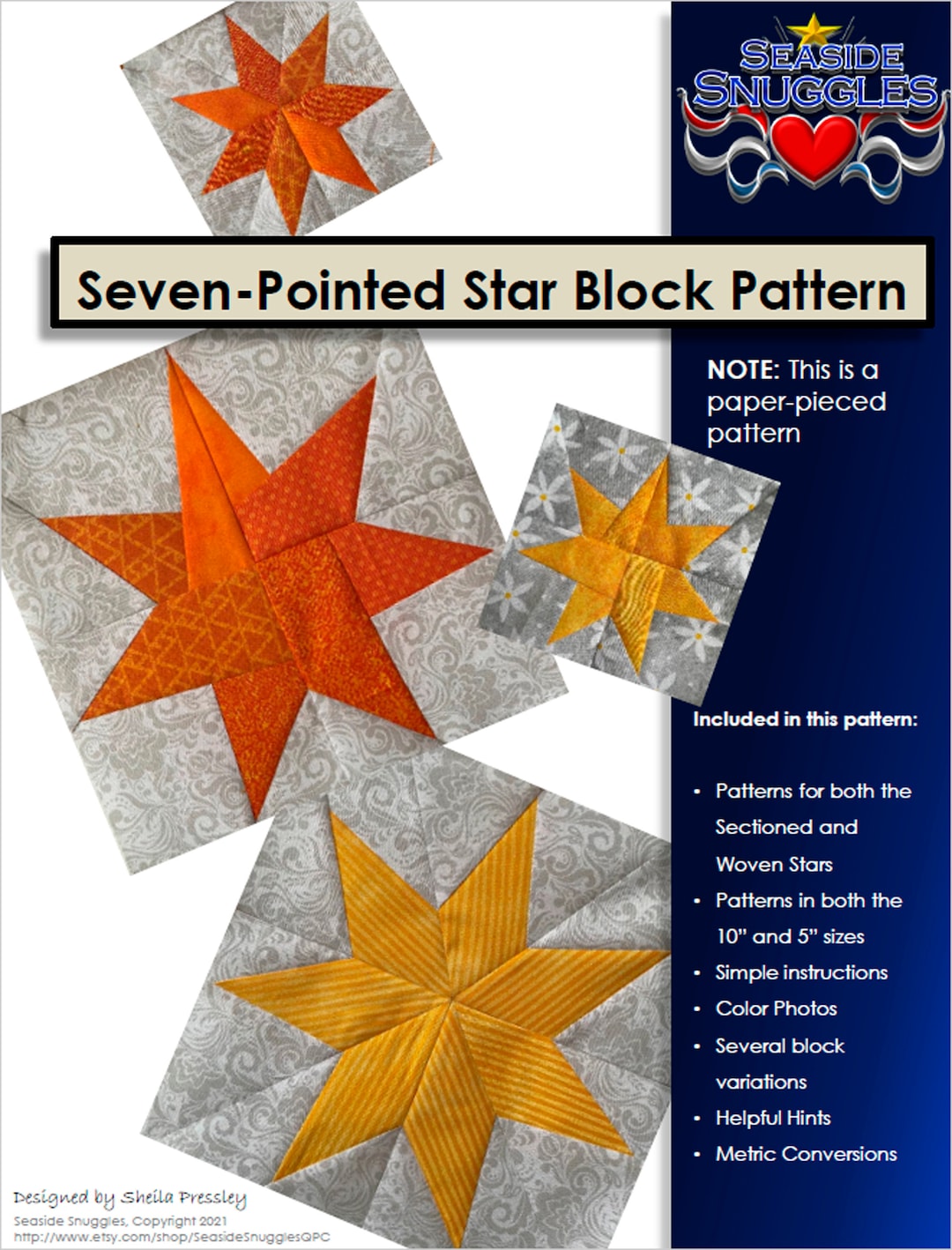 Pattern: Seven-pointed Star Block - Etsy