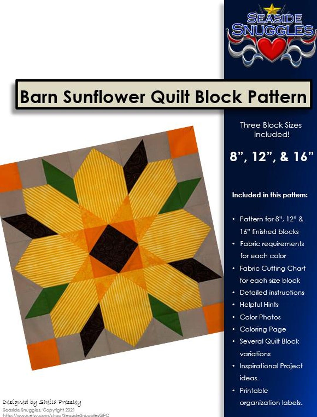 Digital Pattern: Barn Sunflower Quilt Block Pattern - Etsy
