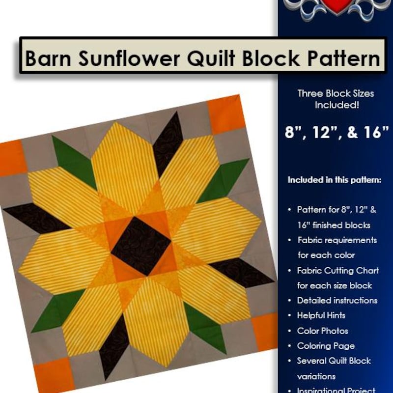 Sunflower Quilt Block Pattern - Etsy