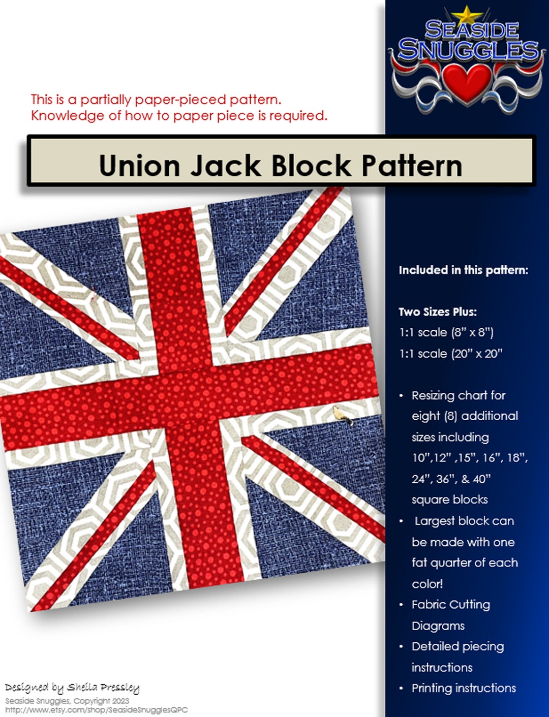 Digital Pattern: Square Union Jack Block - Etsy