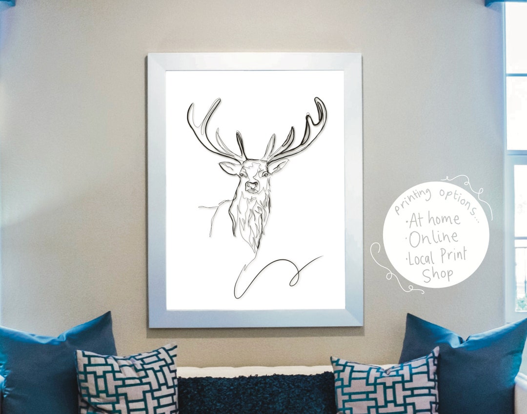Stag Line Art Print - INSTANT DOWNLOAD - Printable Art - 12x16 - 16x20 ...