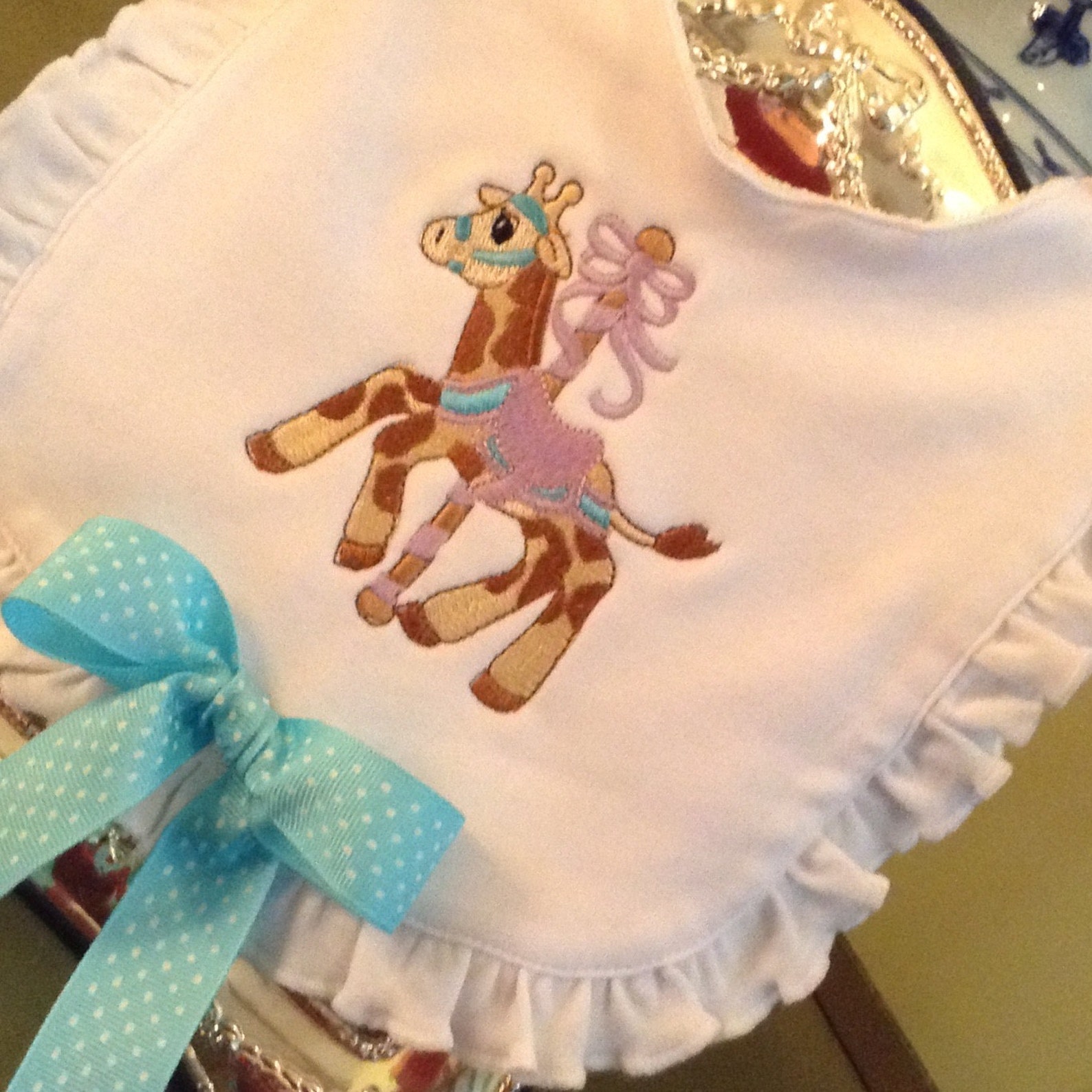 Ruffled Knit Bib With Beautil Carousel Giraff - Etsy