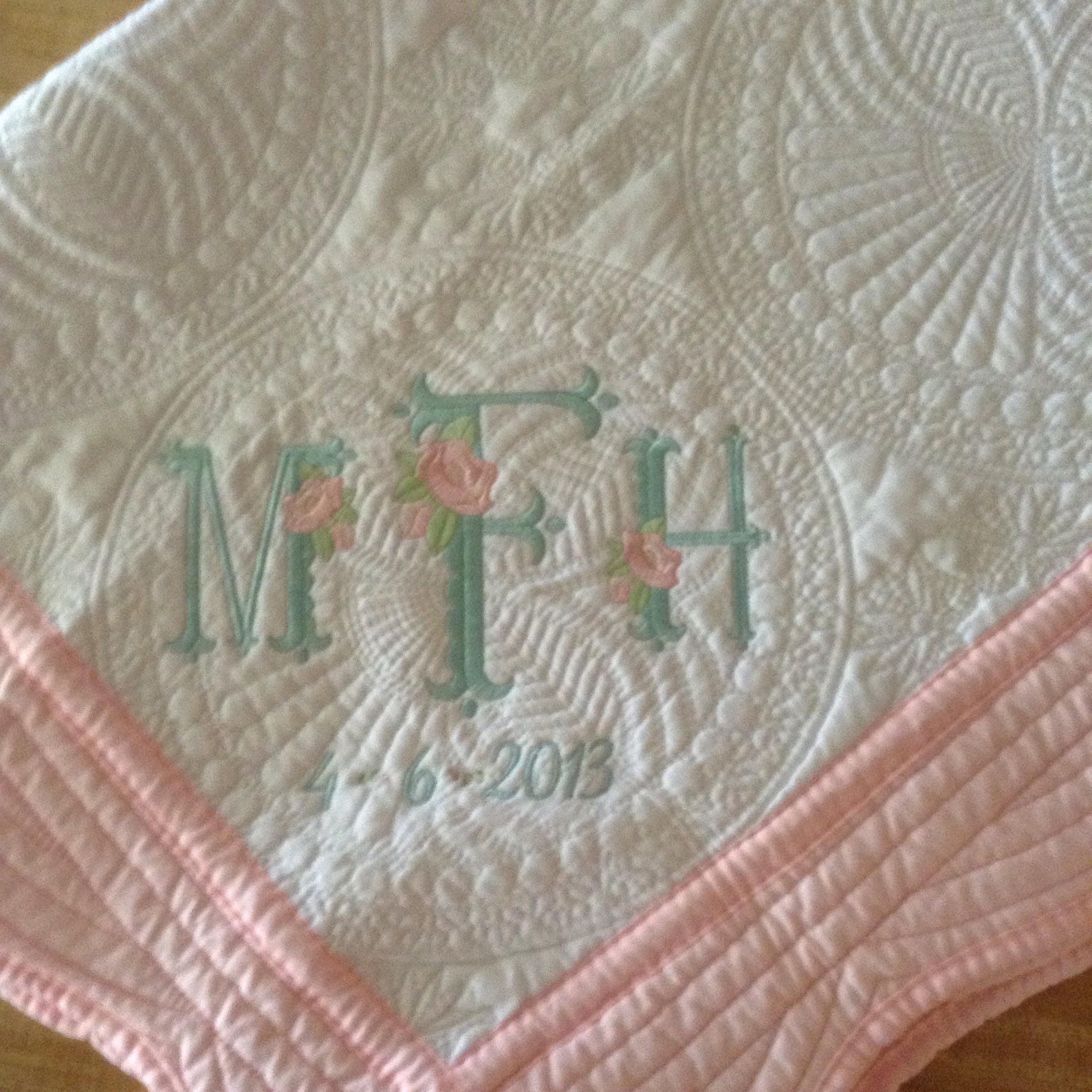 Beautiful Heirloom Quilt That is Monogrammed and Has a Birth Date Also ...